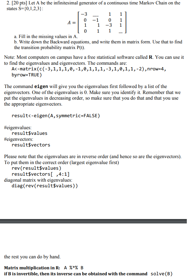 2. [20 pts] Let A be the infinitesimal generator of a | Chegg.com