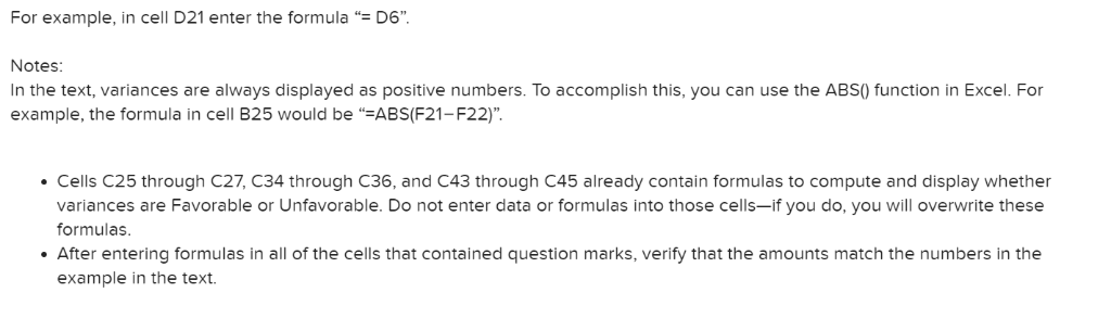 Solved For example, in cell D21 enter the formula D6". | Chegg.com