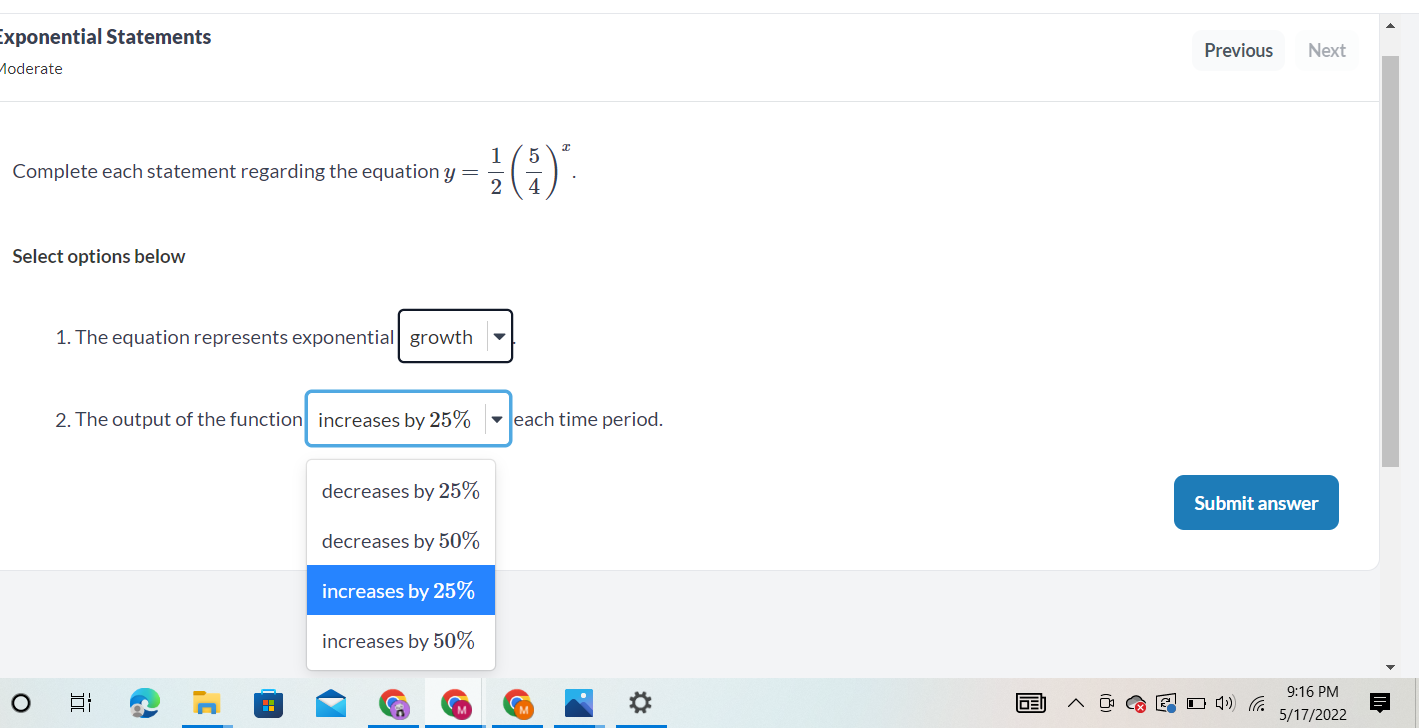 Solved Exponential Statements Moderate Previous Next . 1 5 | Chegg.com