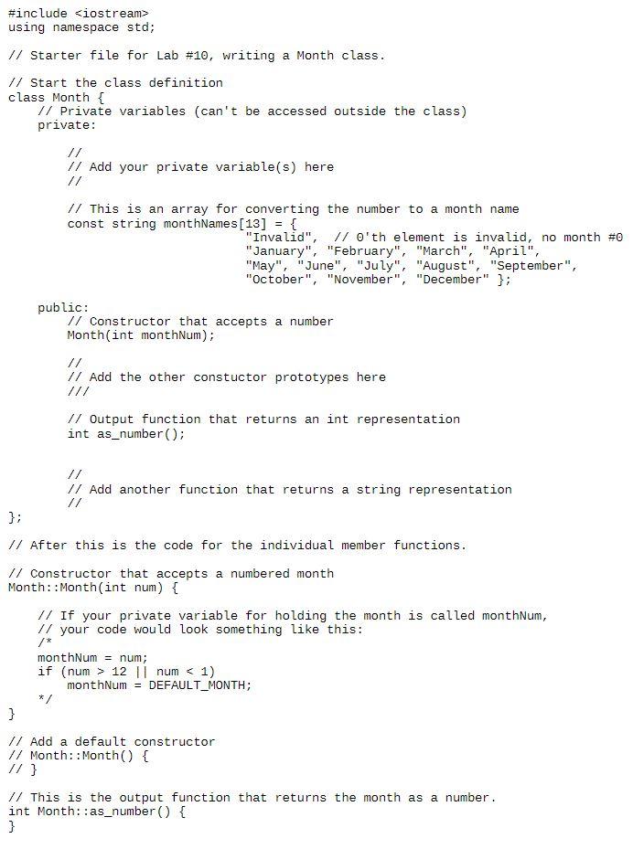 Solved Assignment Write a class called Month that represents | Chegg.com