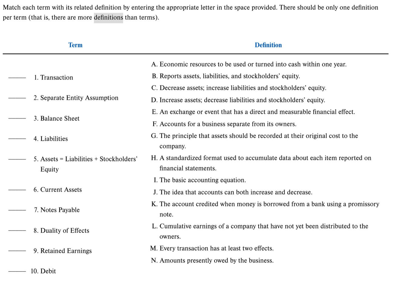 Solved Match each term with its related definition by | Chegg.com