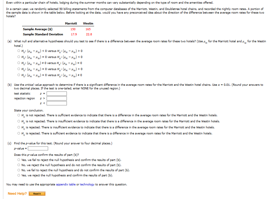 Solved Even within a particular chain of hotels, lodging | Chegg.com