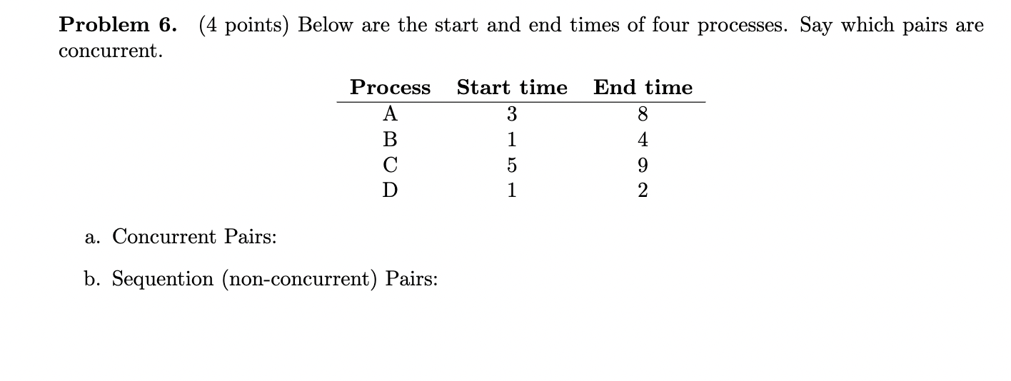 Solved Problem 6. (4 points) Below are the start and end | Chegg.com