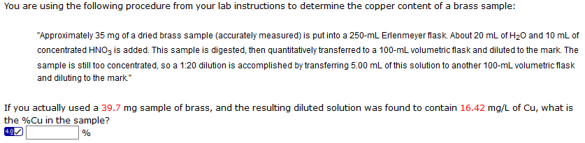 Solved You are using the following procedure from your lab | Chegg.com