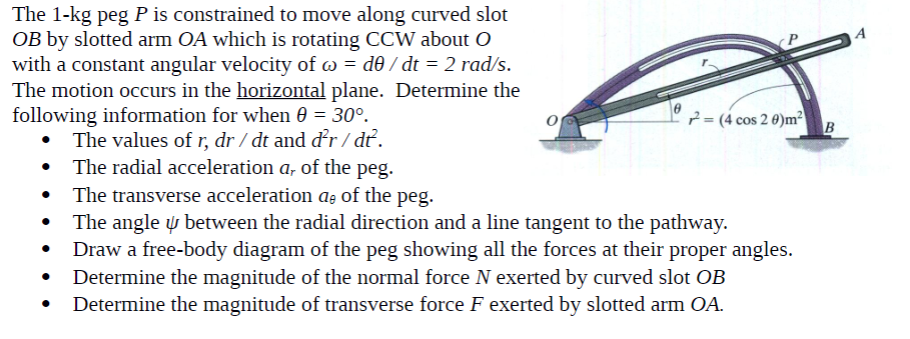 Solved B The 1-kg peg P is constrained to move along curved | Chegg.com