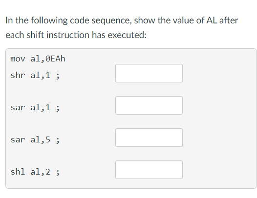 Solved In the following code sequence, show the value of AL | Chegg.com