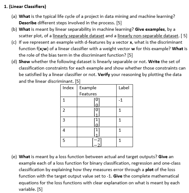 1. (Linear Classifiers) (a) What is the typical life | Chegg.com