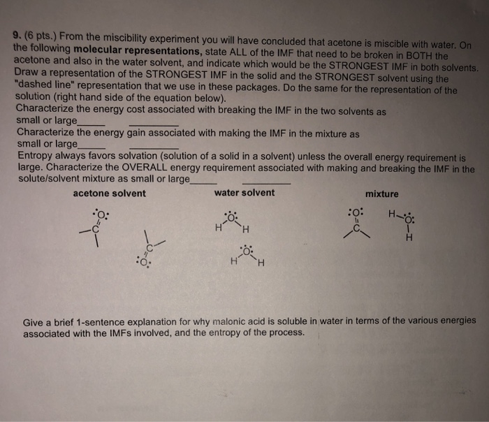 Solved 6 pts.) From the miscibility experiment you will have | Chegg.com