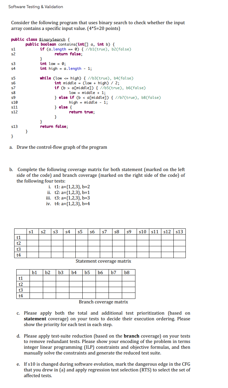 Solved Software Testing & Validation Consider the following | Chegg.com