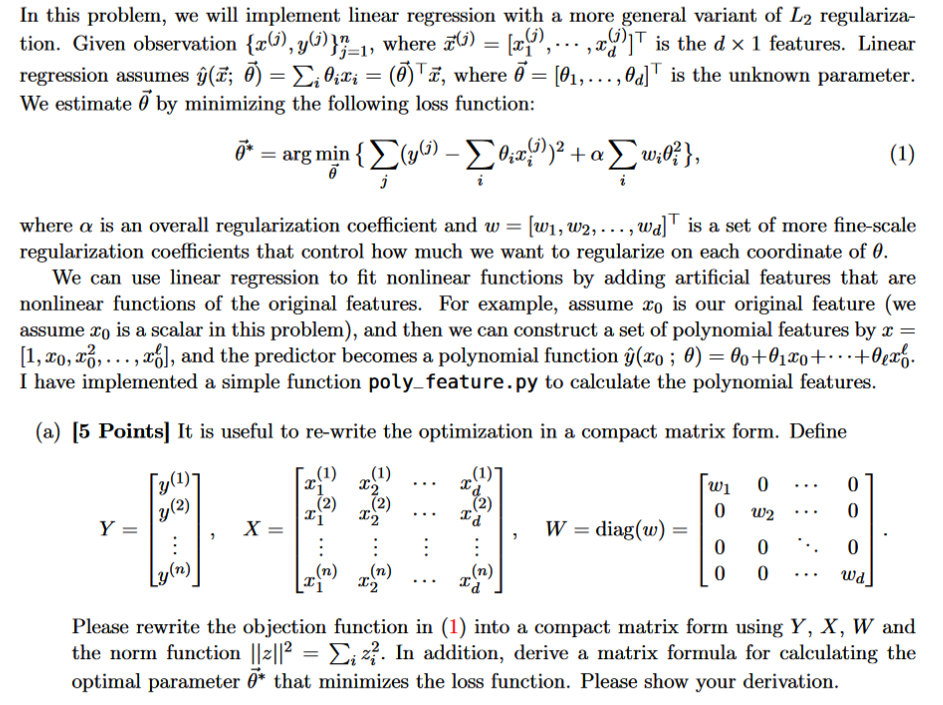 In this problem, we will implement linear regression | Chegg.com