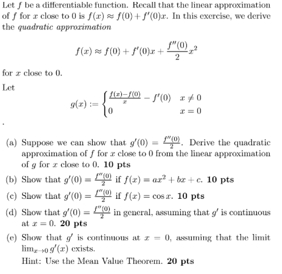 Solved Let f be a differentiable function. Recall that the | Chegg.com