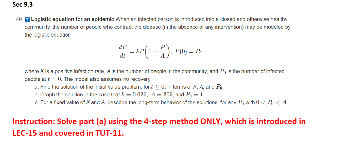 Solved 40. T Logistic equation for an epidemic When an | Chegg.com