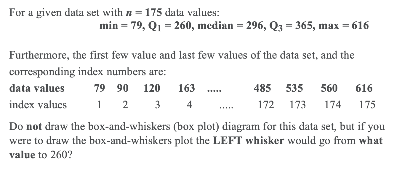 Solved For a given data set with n = 175 data values: min = | Chegg.com