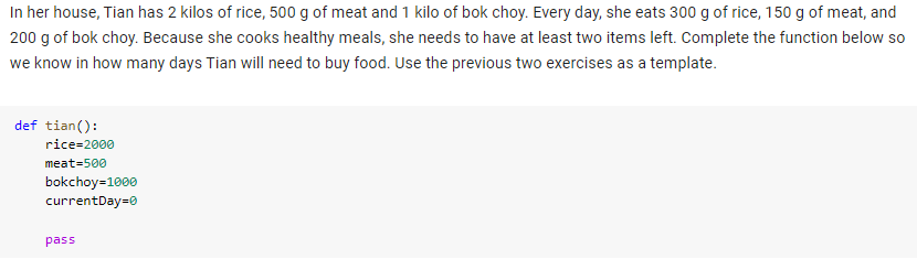 Solved In her house, Tian has 2 kilos of rice, 500 g of meat | Chegg.com