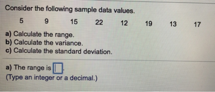 Solved Consider the following sample data values. 15 22 12 | Chegg.com