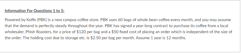 Solved What is the optimal order size in bags?Given EOQ | Chegg.com