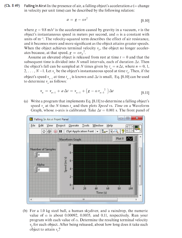 (Ch. 8 #9) Falling In Airvi In the presence of air, a | Chegg.com