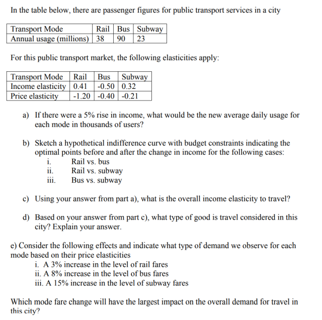 In the table below, there are passenger figures for | Chegg.com