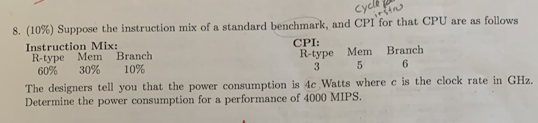 Solved 8. (10\%) Suppose the instruction mix of a standard | Chegg.com