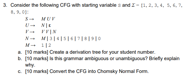 Solved 3. Consider the following CFG with starting variable | Chegg.com