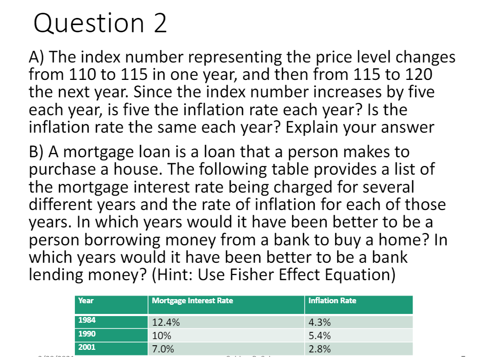 Solved Question 2 A) The index number representing the price | Chegg.com
