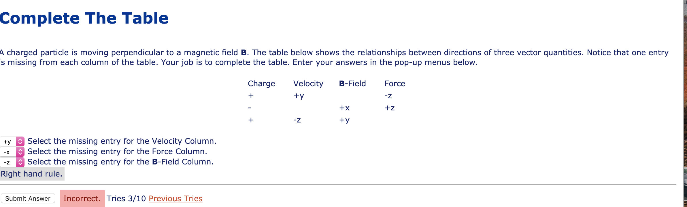 Solved Complete The Table A charged particle is moving | Chegg.com