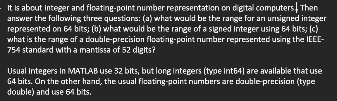 Solved It is about integer and floating-point number | Chegg.com