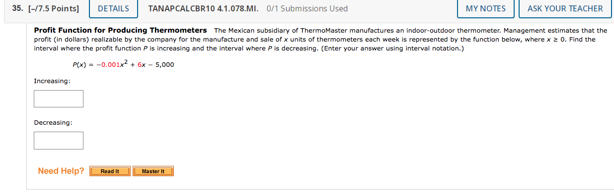 Solved [-/7.5 Points ] TANAPCALCBR10 4.1.078.MI. 0/1 | Chegg.com