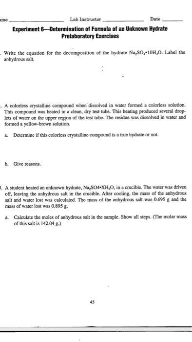 Solved Lab Instructor Date Experiment 6-Determination of | Chegg.com