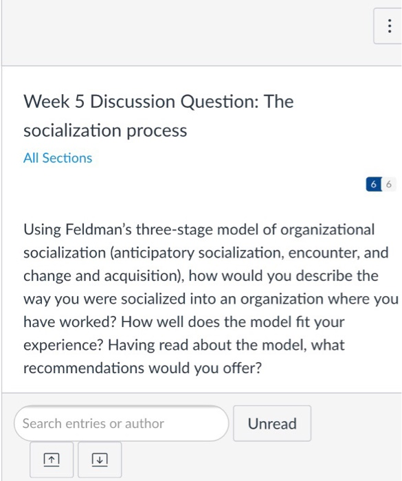 Solved Week 5 Discussion Question: The socialization process | Chegg.com