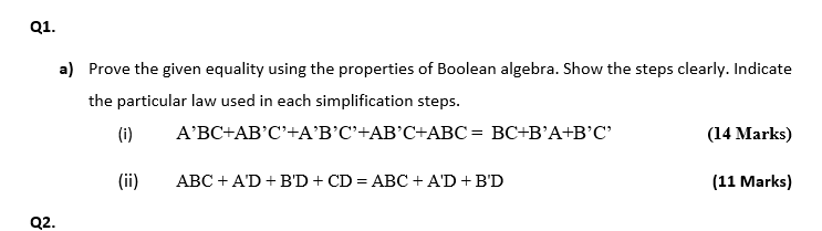 Solved Q1. a) Prove the given equality using the properties | Chegg.com
