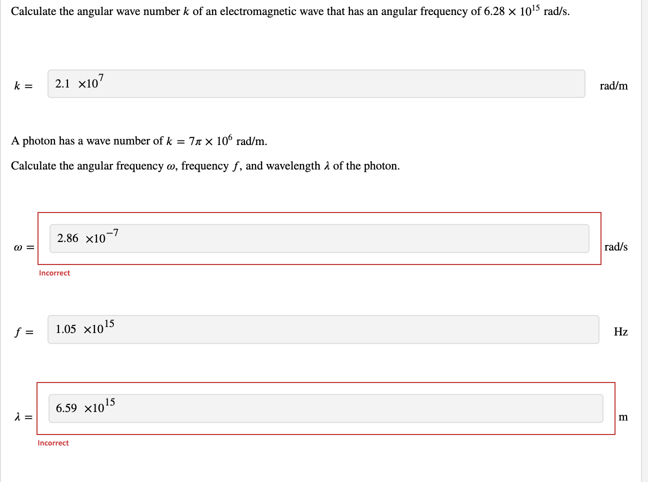 Solved Calculate the angular wave number k of an | Chegg.com