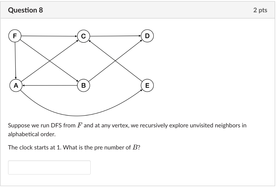 Solved Question 8 Suppose we run DFS from F and at any | Chegg.com