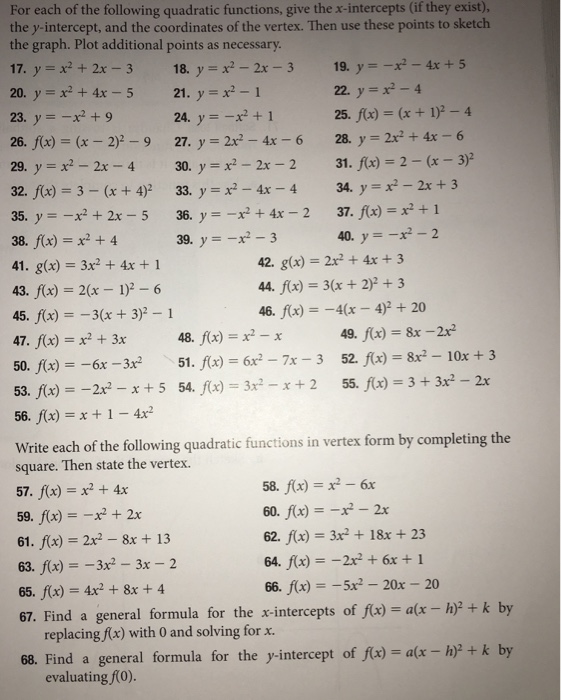 Solved For each of the following quadratic functions, give | Chegg.com