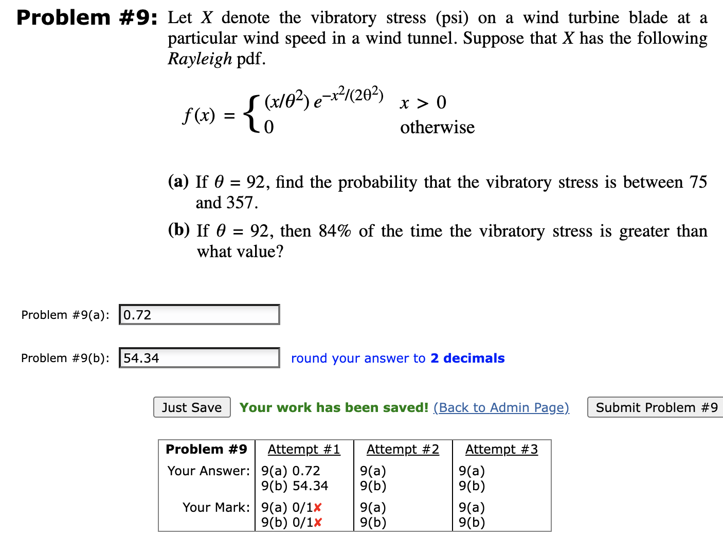 Solved Problem #9: Let x ﻿denote the vibratory stress | Chegg.com