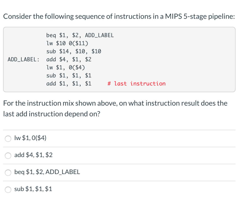 Solved Consider the following sequence of instructions in a | Chegg.com