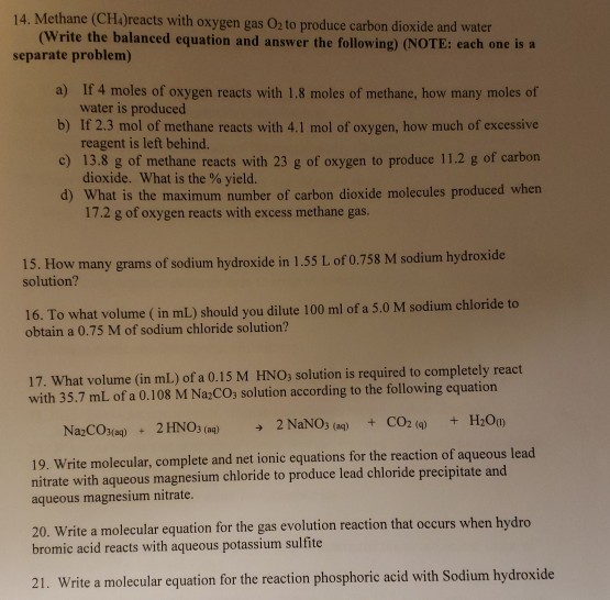 Ch4 O2 Co2 H2o Balanced Equation Methane