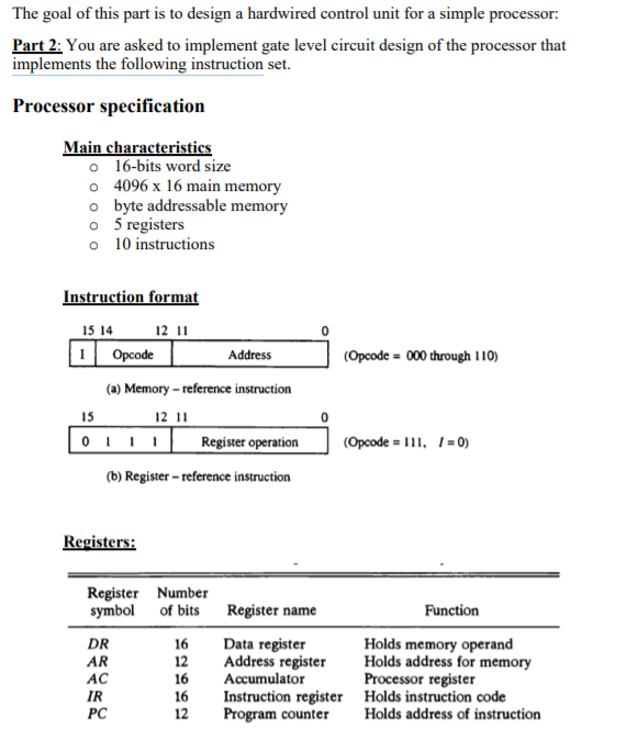 The goal of this part is to design a hardwired | Chegg.com