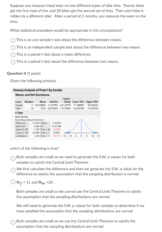 Solved Suppose you measure tread wear on two different types | Chegg.com