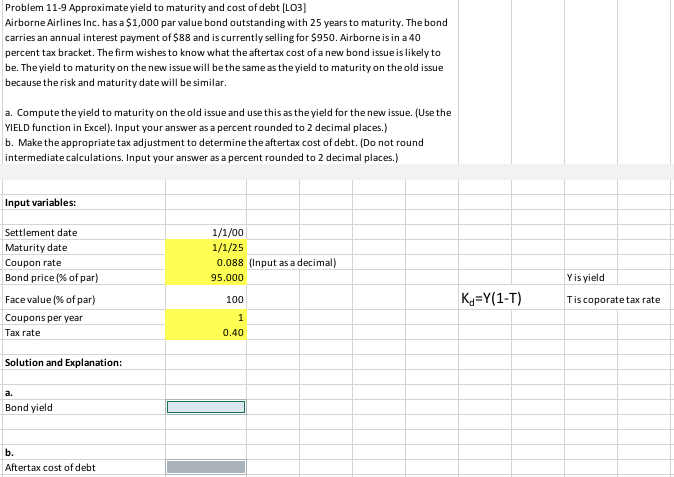 Solved Problem 11-9 Approximate yield to maturity and cost | Chegg.com