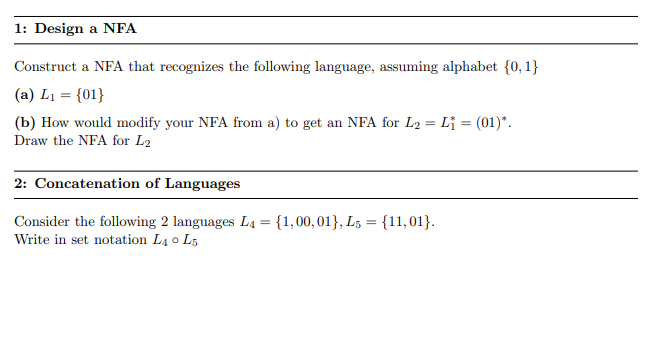 Solved Construct a NFA that recognizes the following | Chegg.com