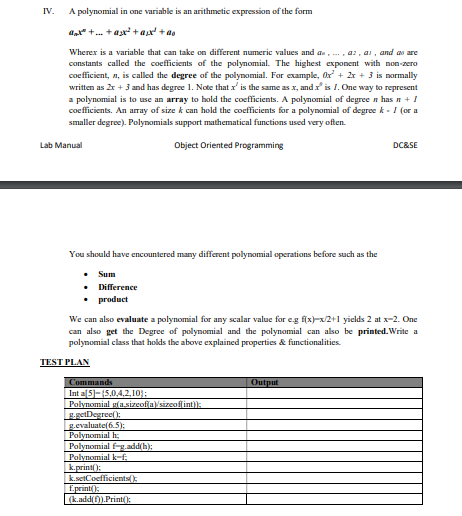 Solved IV. A polynomial in one variable is an arithmetic | Chegg.com