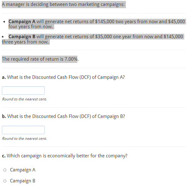 Solved A manager is deciding between two marketing | Chegg.com