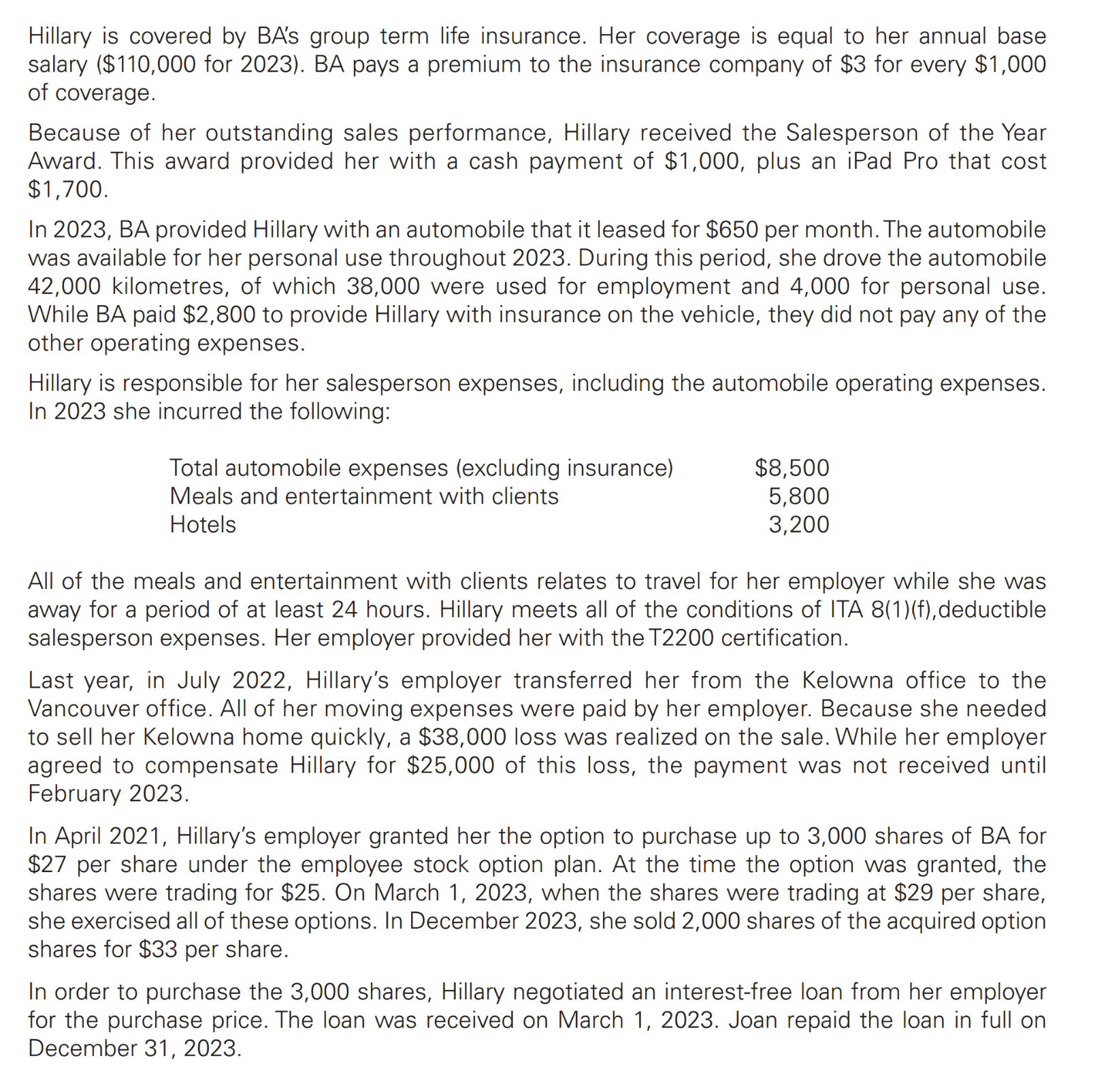 Solved Hillary is covered by BA's group term life insurance. | Chegg.com