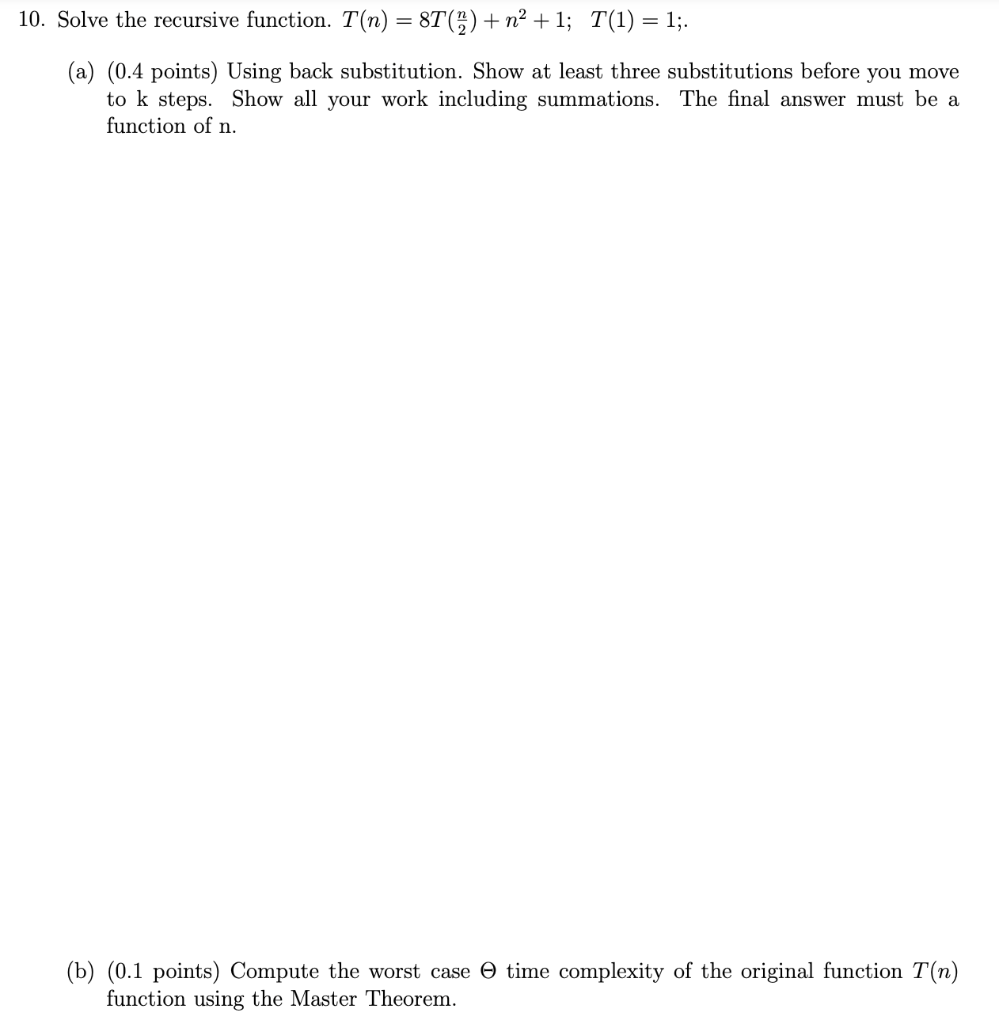 Solved 0. Solve the recursive function. | Chegg.com