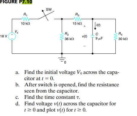 Solved FIGURE P7.10a. ﻿Find the initial voltage V0 ﻿across | Chegg.com