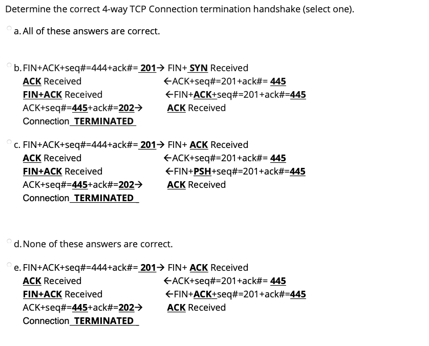 Solved Determine the correct 4-way TCP Connection | Chegg.com