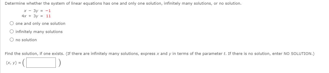 Solved Determine whether the system of linear equations has | Chegg.com