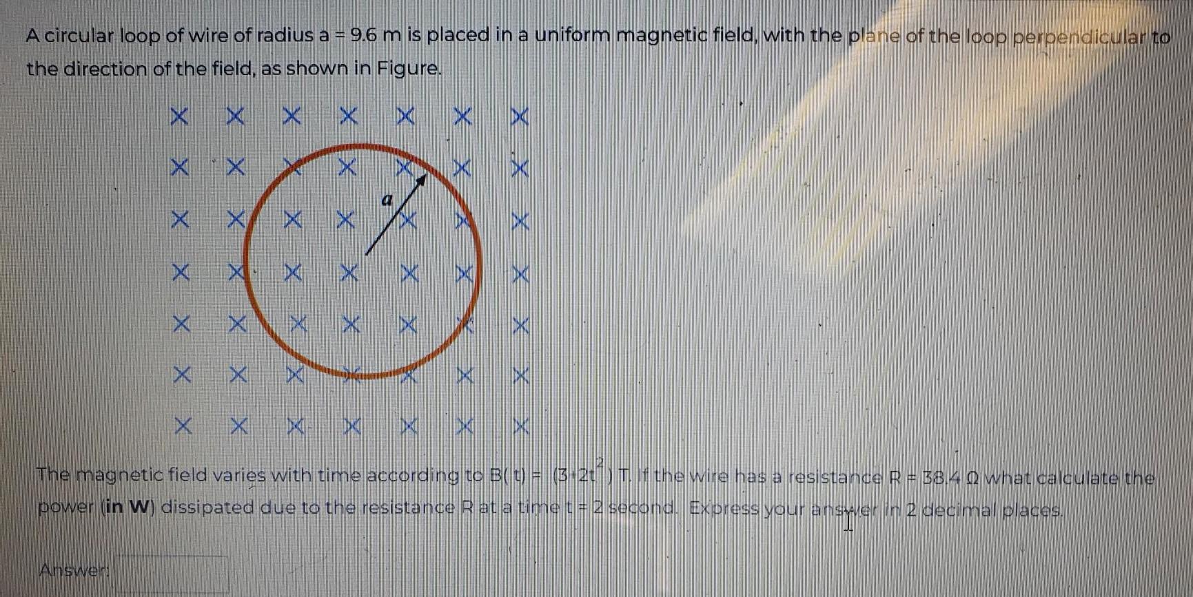 Solved A circular loop of wire of radius a =9.6 m is placed | Chegg.com