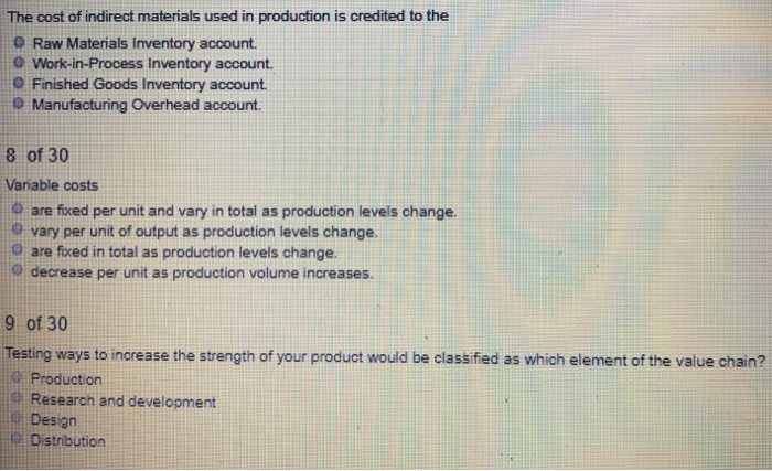 Solved The cost of indirect materials used in production is | Chegg.com